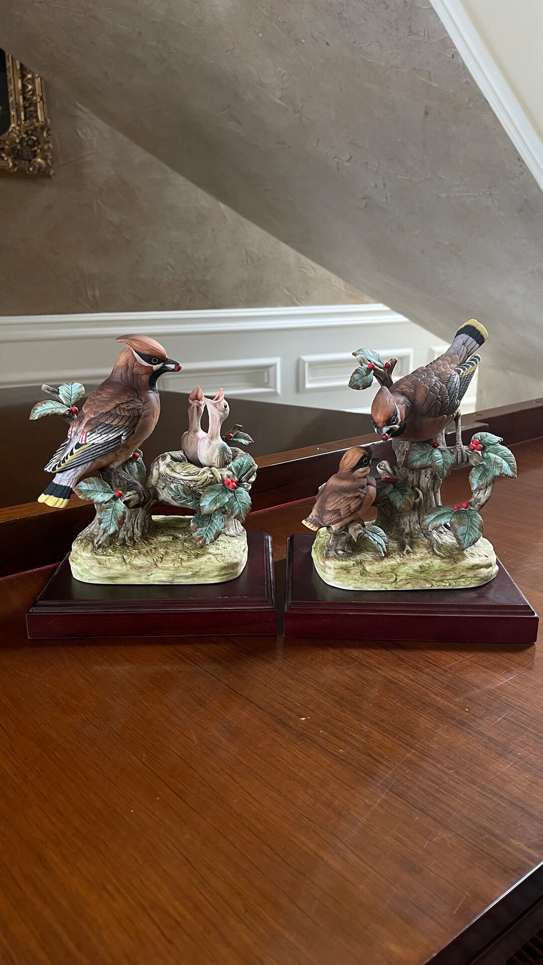 PAIR Andrea by Sadek Cedar Waxwing Bird Figurine With Wooden Base - Etsy