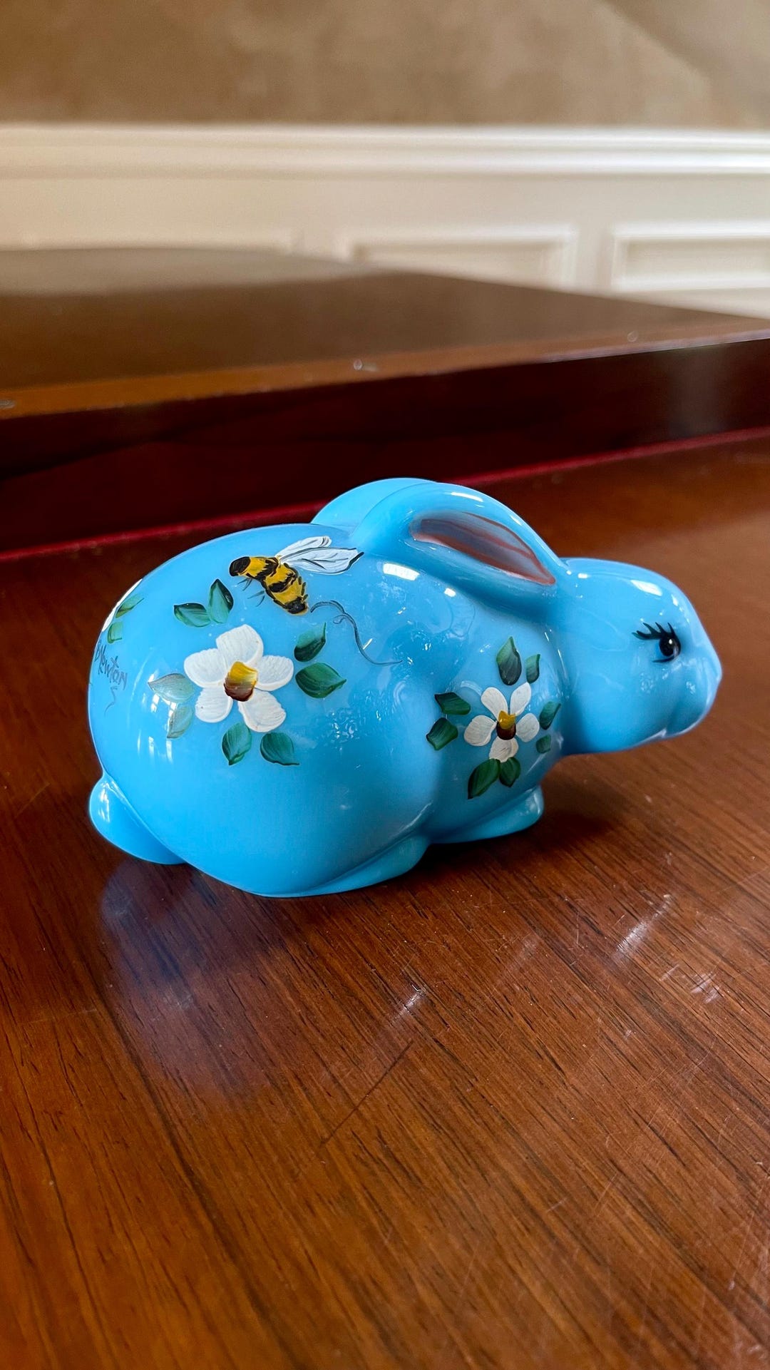 Mosser Glass Hand Painted Bumble Bee Bunny Rabbit Figurine Paperweight ...