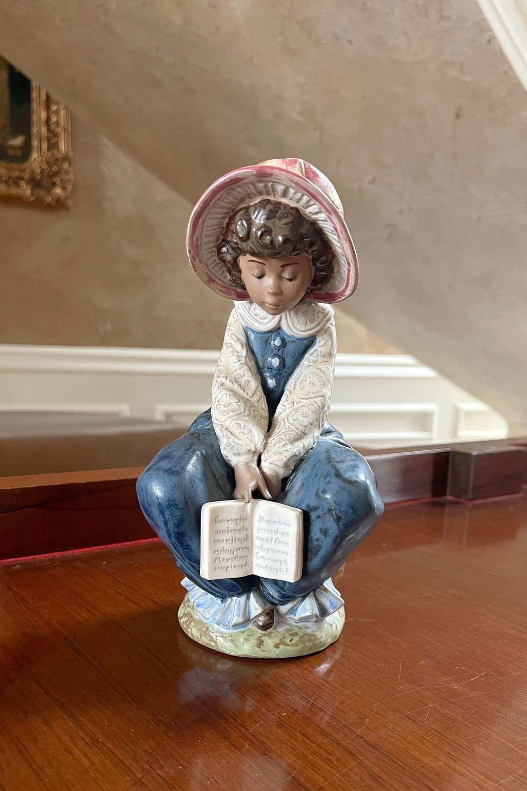 Lladro dozing Girl With Bonnet and Book Gres Finish Black - Etsy