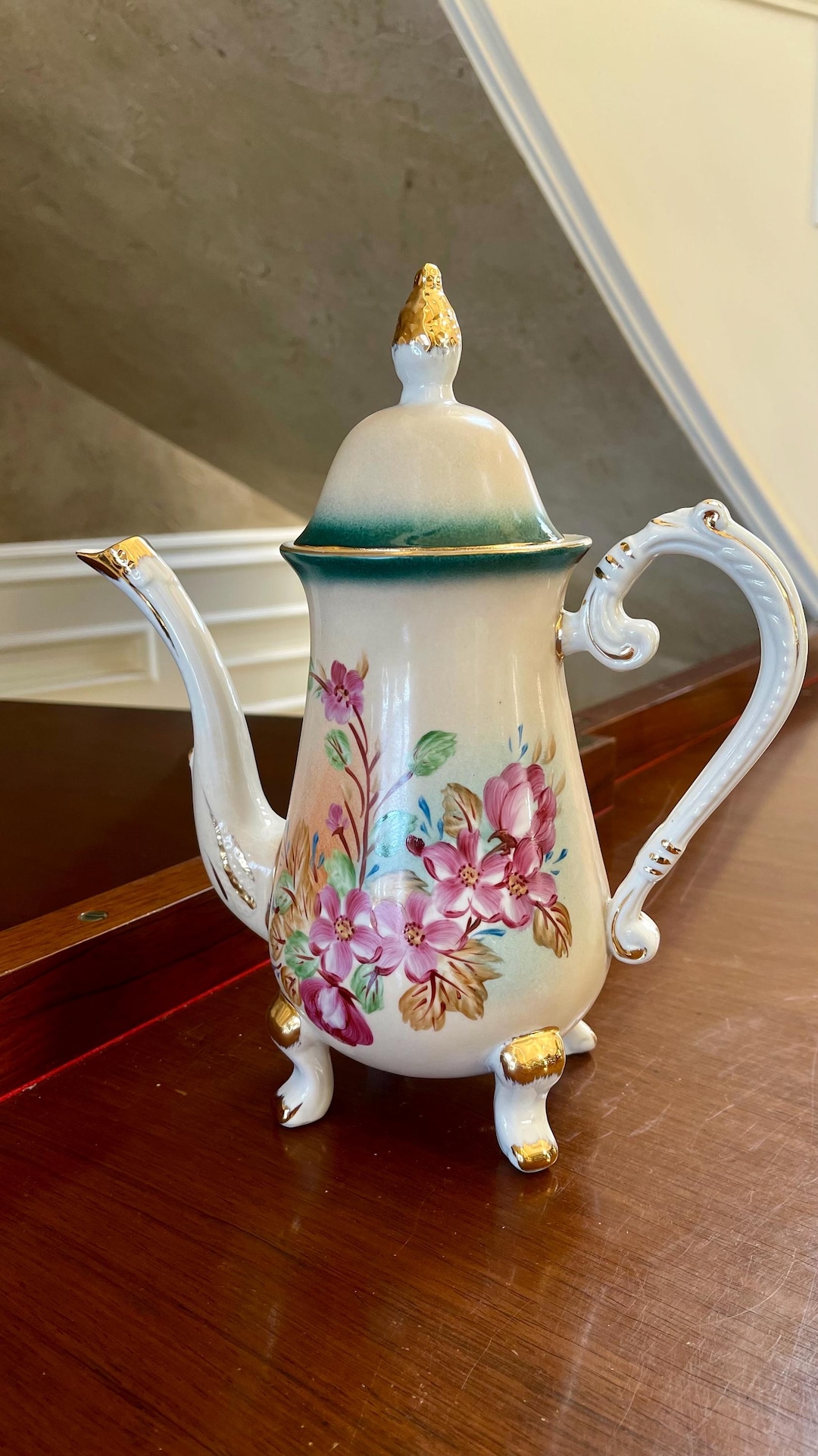 Hand Painted Porcelain Teapot; Porcelain Coffee Pot; Victorian Style ...