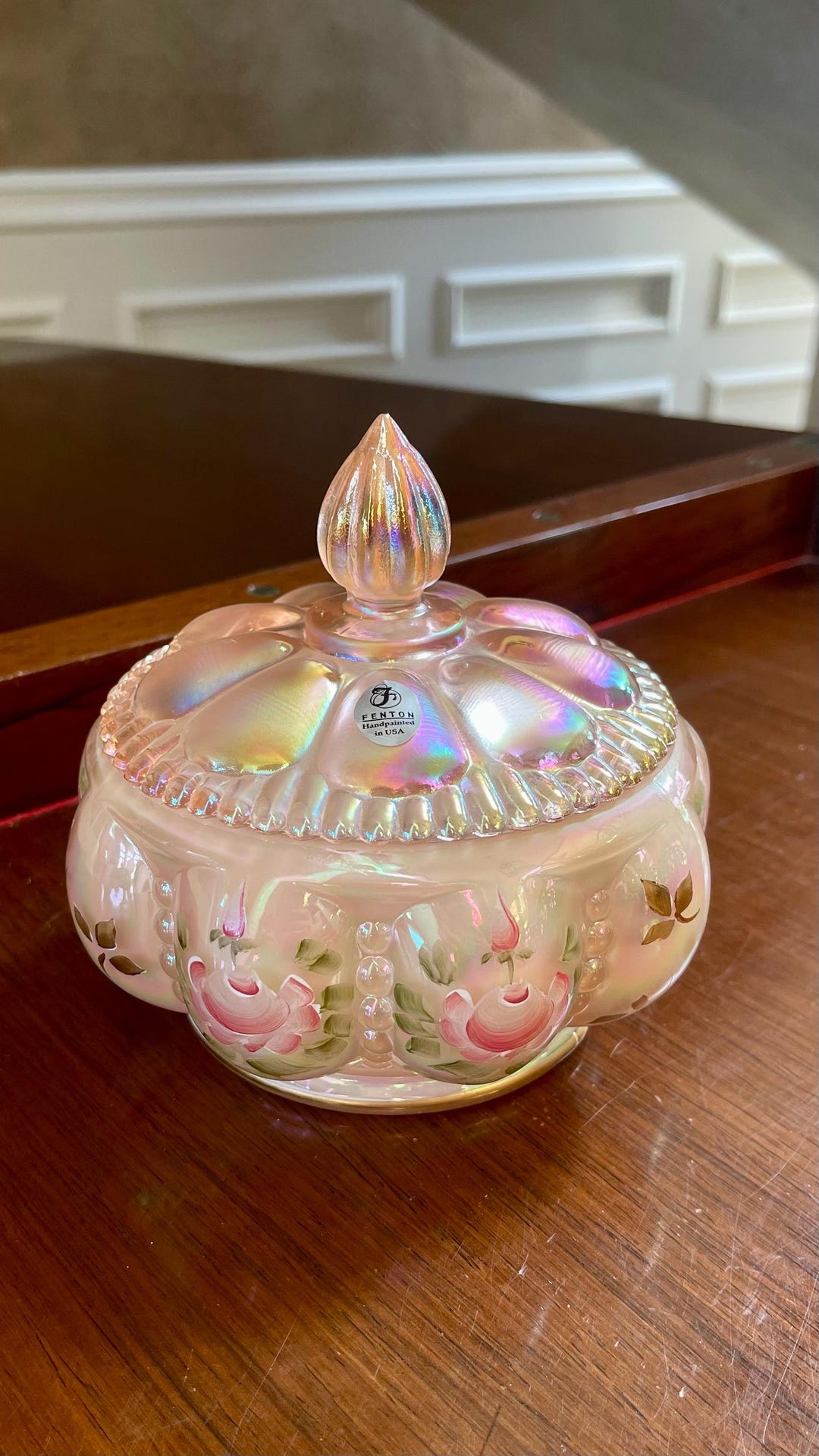 Fenton Hand Painted Iridescent 2002 Charleton Rose Collection Beaded ...