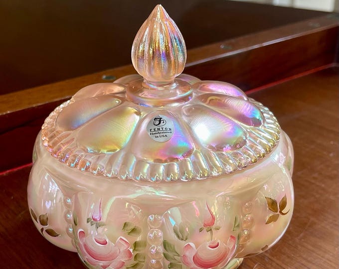 Fenton Hand Painted Iridescent 2002 Charleton Rose Collection Beaded ...