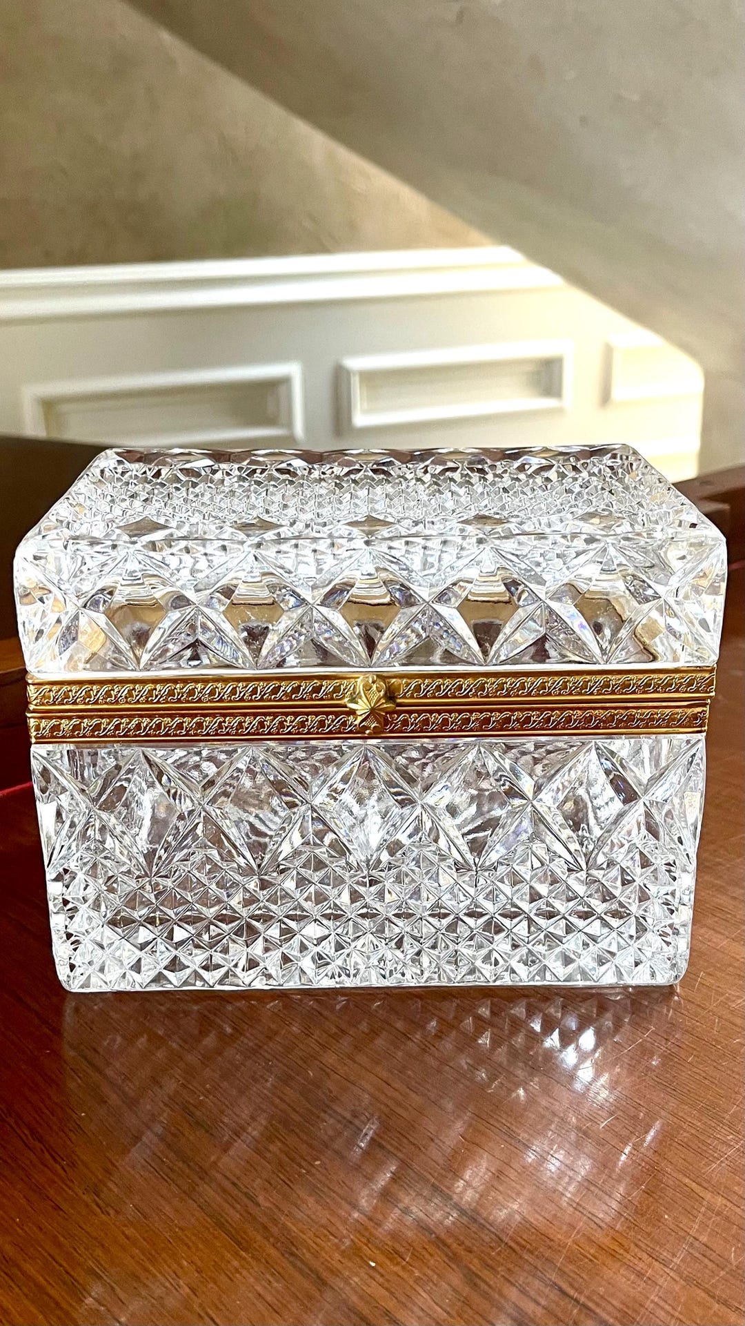 Large French Crystal Jewelry Box; Vintage Jewelry Box; Hollywood ...