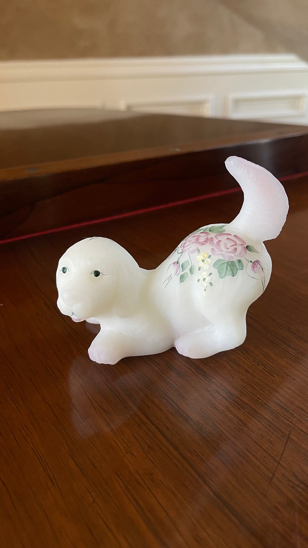 Fenton Hand Painted Satin Glass 95th Anniversary Playful Puppy Dog ...