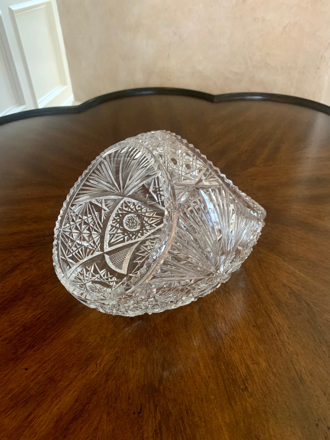 Large Vintage Hand Cut Lead Crystal Basket; Pinwheel Pattern Crystal ...