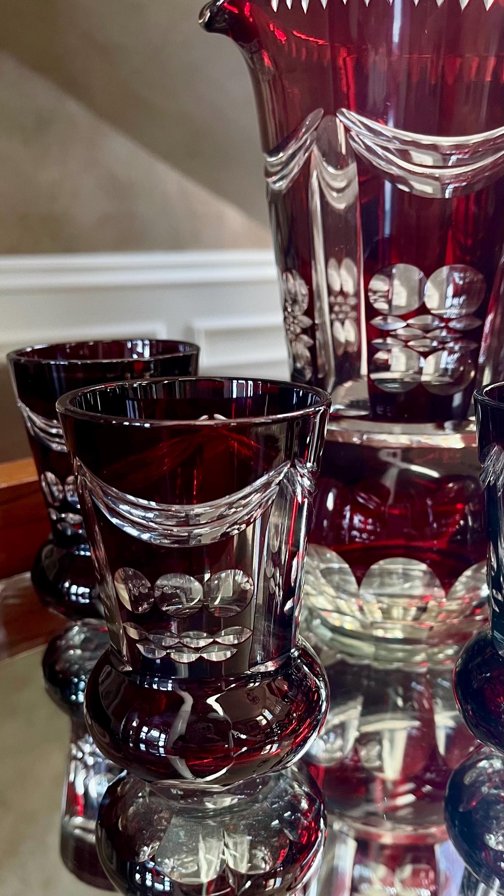 Ruby Cut to Clear Crystal Water Pitcher With Four Glasses - Etsy