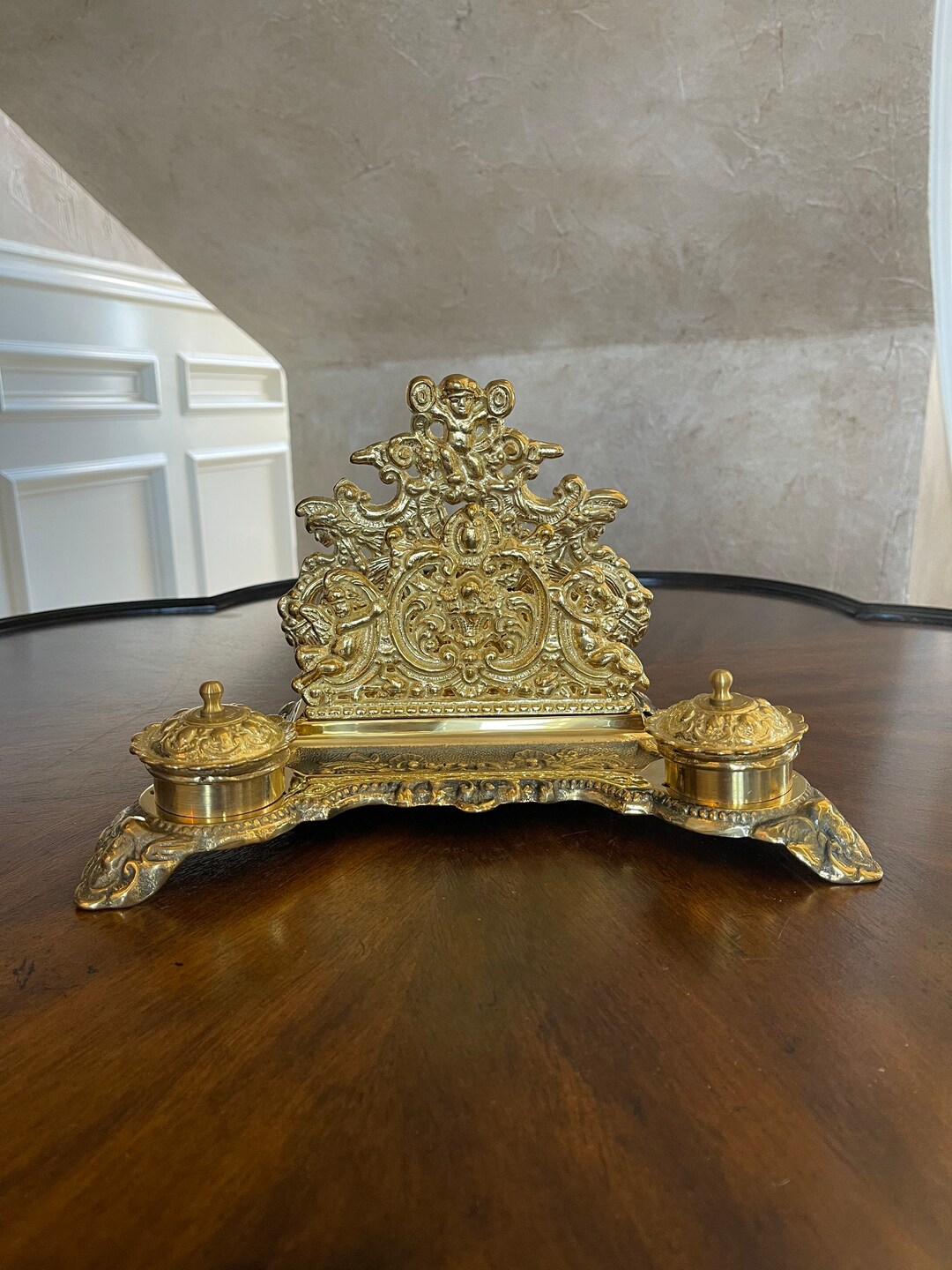 Ornate Brass Inkwell Brass Letter Rack Desk Top Decor - Etsy