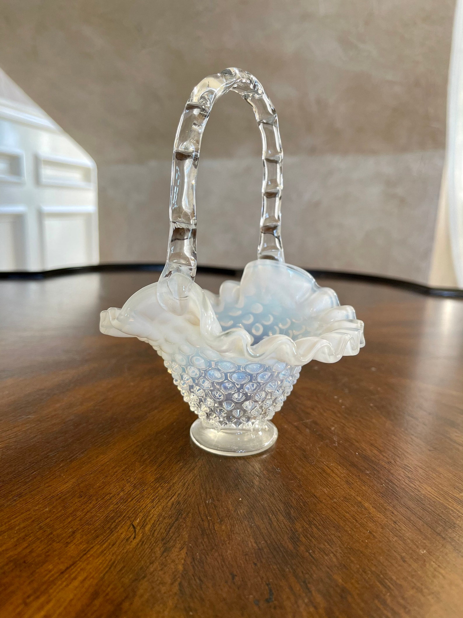 Vintage Fenton Glass Clear Opaline Basket; Collectible Fenton Glass ...