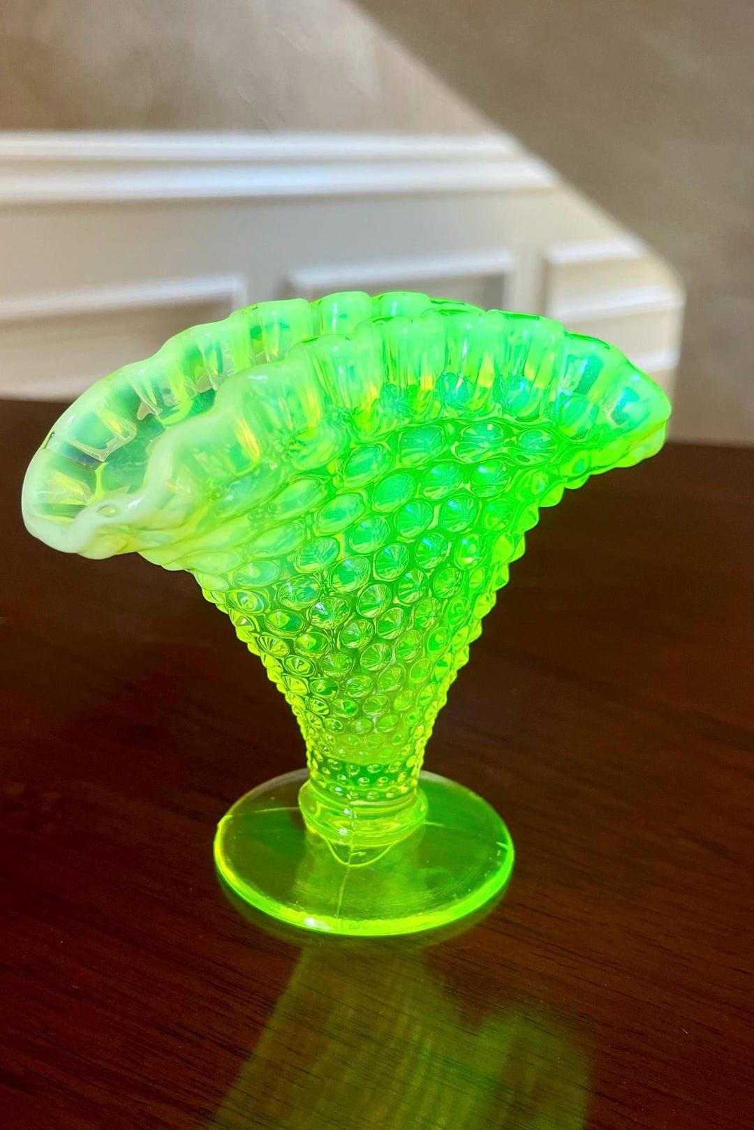 Fenton Uranium Glass Mini Hobnail Fan Vase; Fenton Vaseline Glass - Etsy