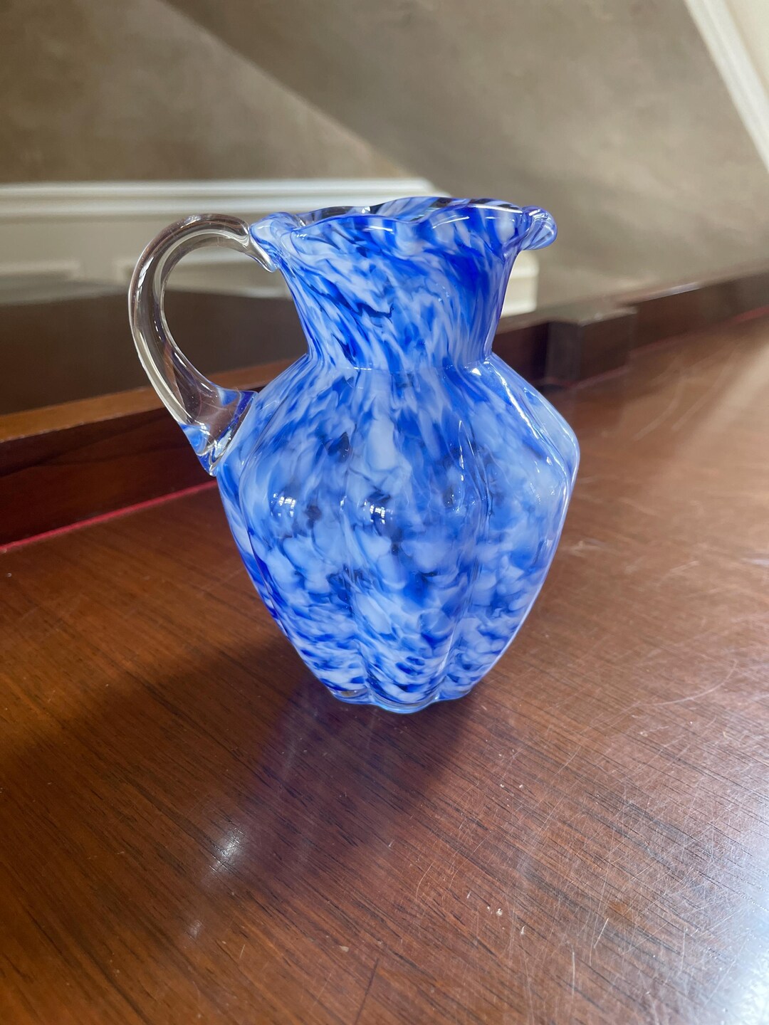 Fenton Glass Blue Splatter Pitcher Vase - Etsy