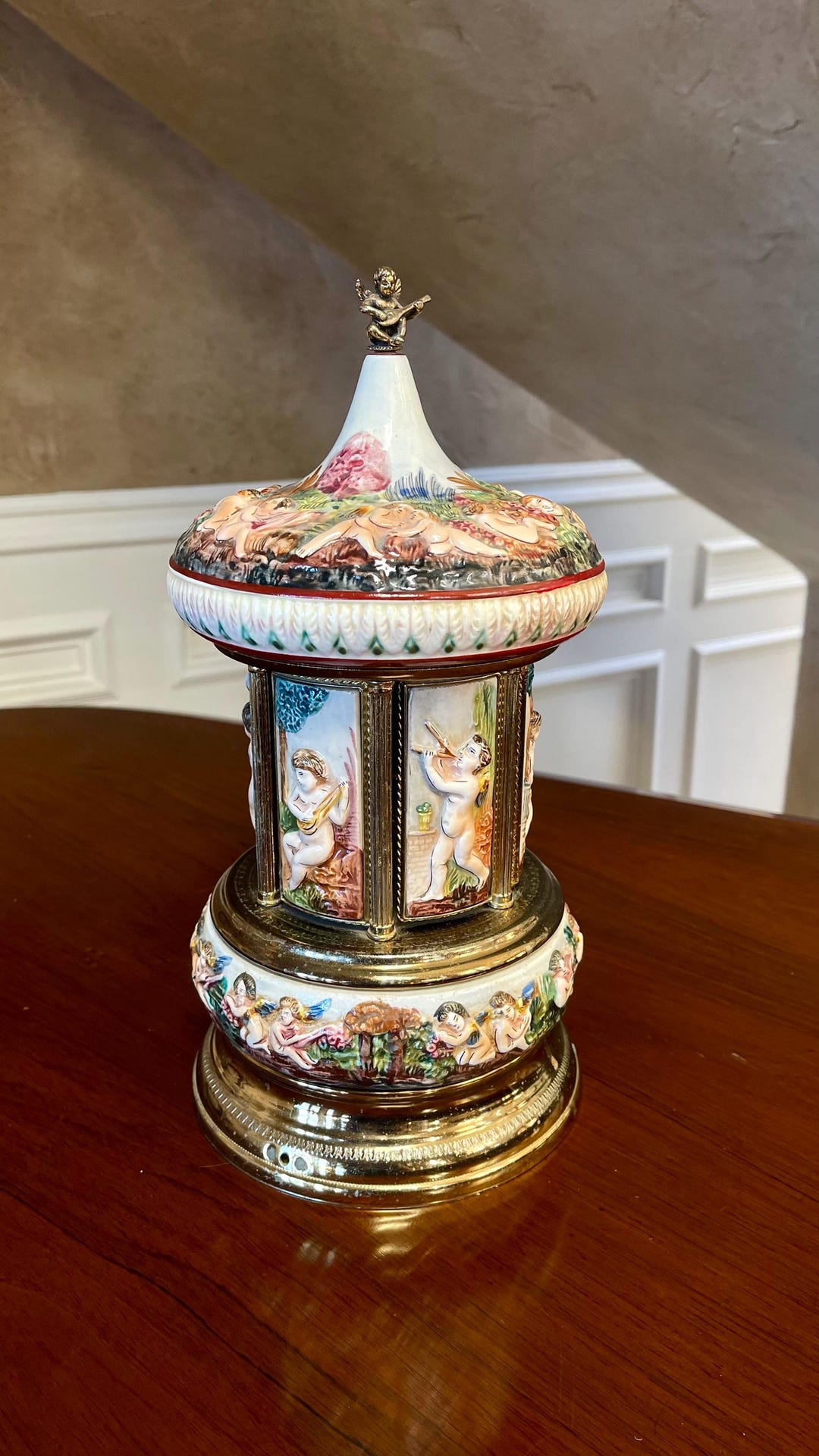 Vintage Capodimonte Muiscal Lipstick Cigarette Carousel Box Made in ...
