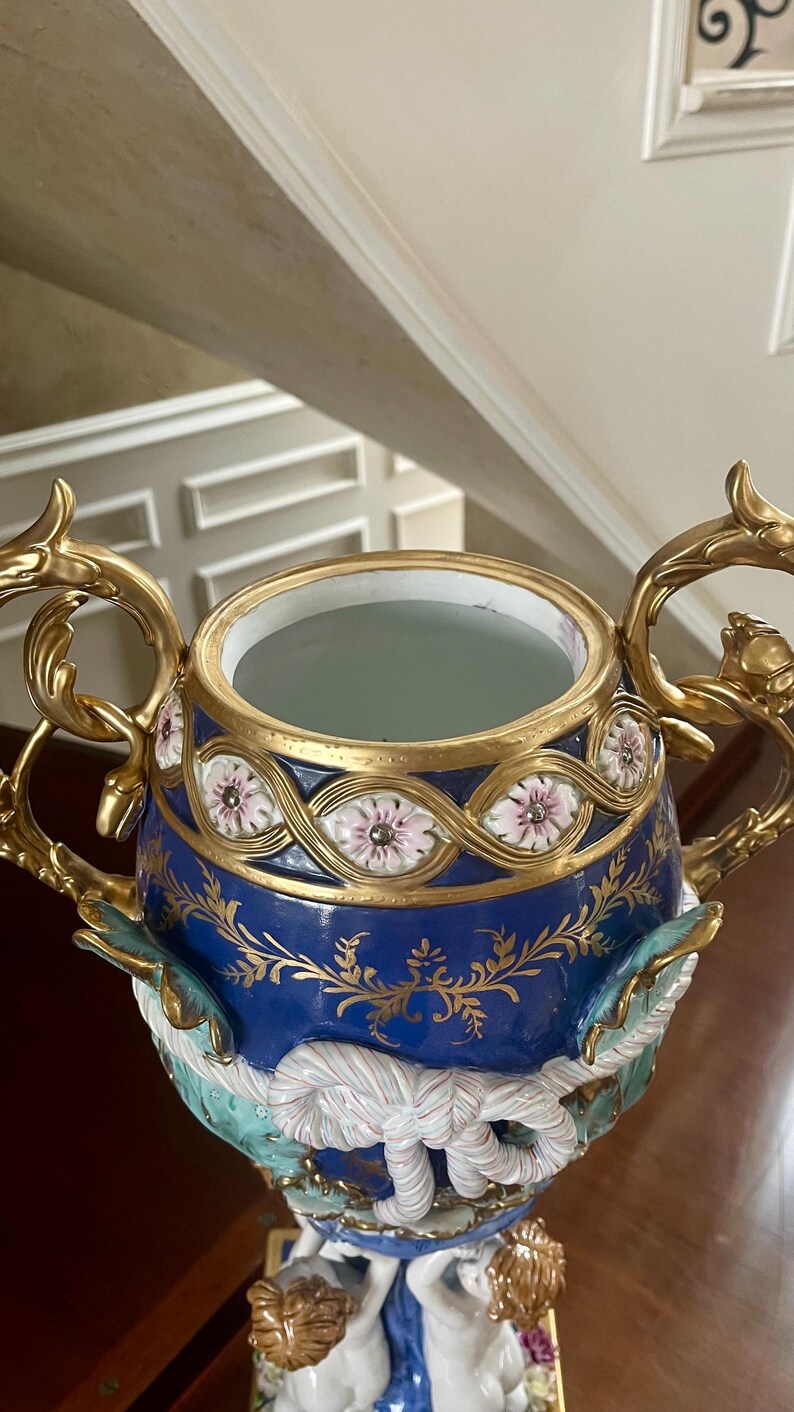 Dresden Style 25” Hand Painted Porcelain Centerpiece; Marked Richard ...