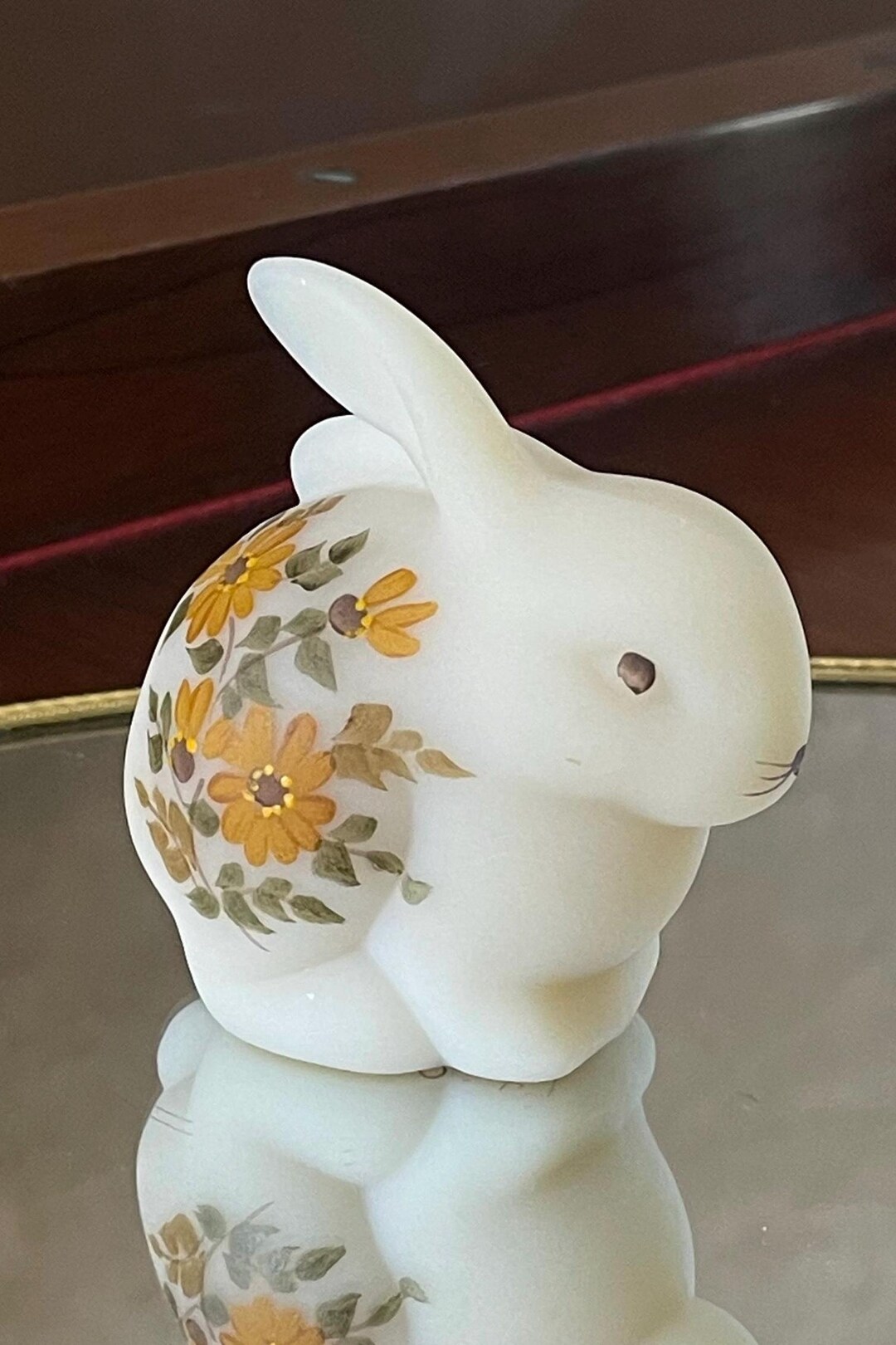 Fenton Satin Glass Hand Painted Chubby Bunny Rabbit Figurine ...
