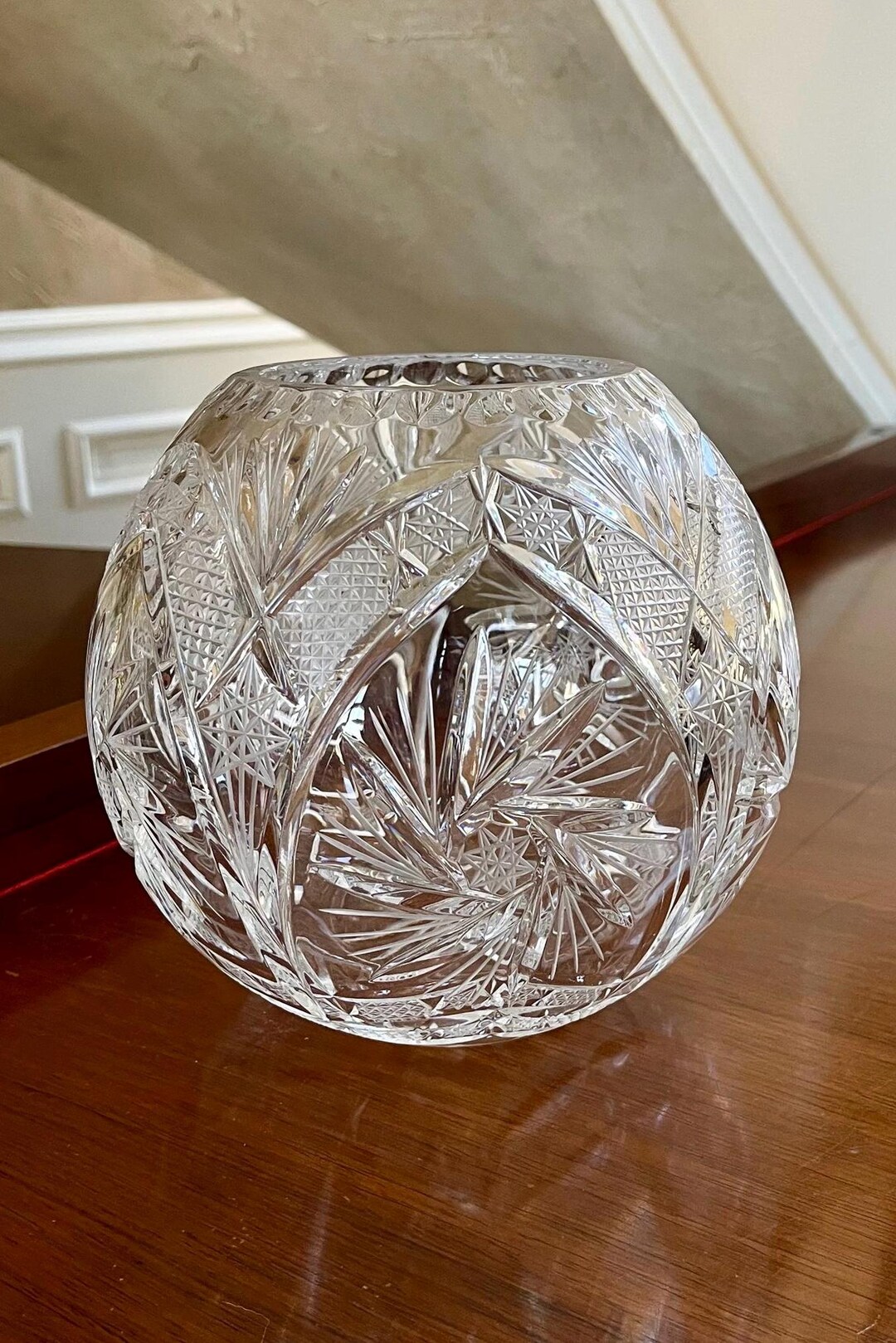 Large Hand Cut Lead Crystal Rose Bowl Pinwheel Cut; Crystal ...