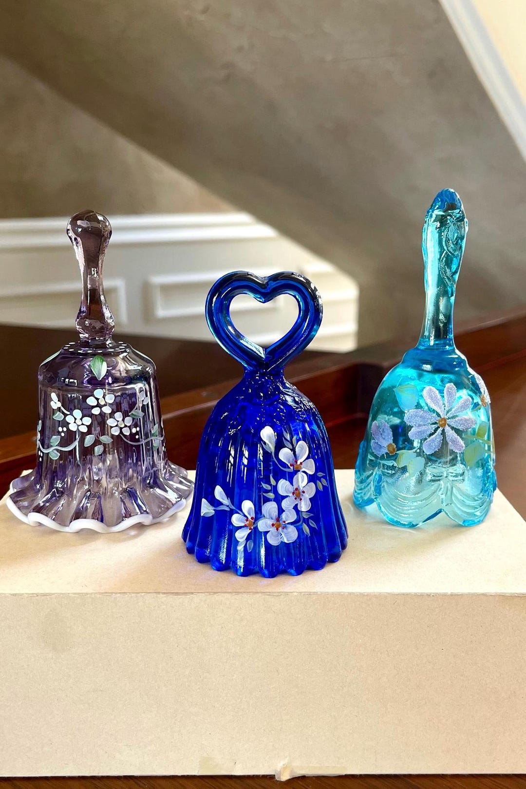 Set of 3 Fenton Glass Mini Bells With Hand Painted Flowers Signed ...