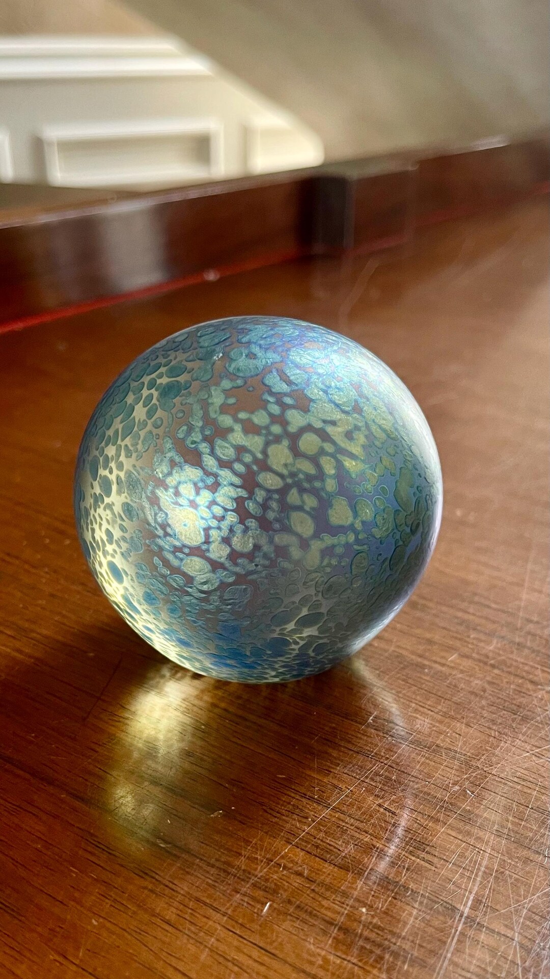 Okra Art Glass England Iridescent Paperweight - Etsy