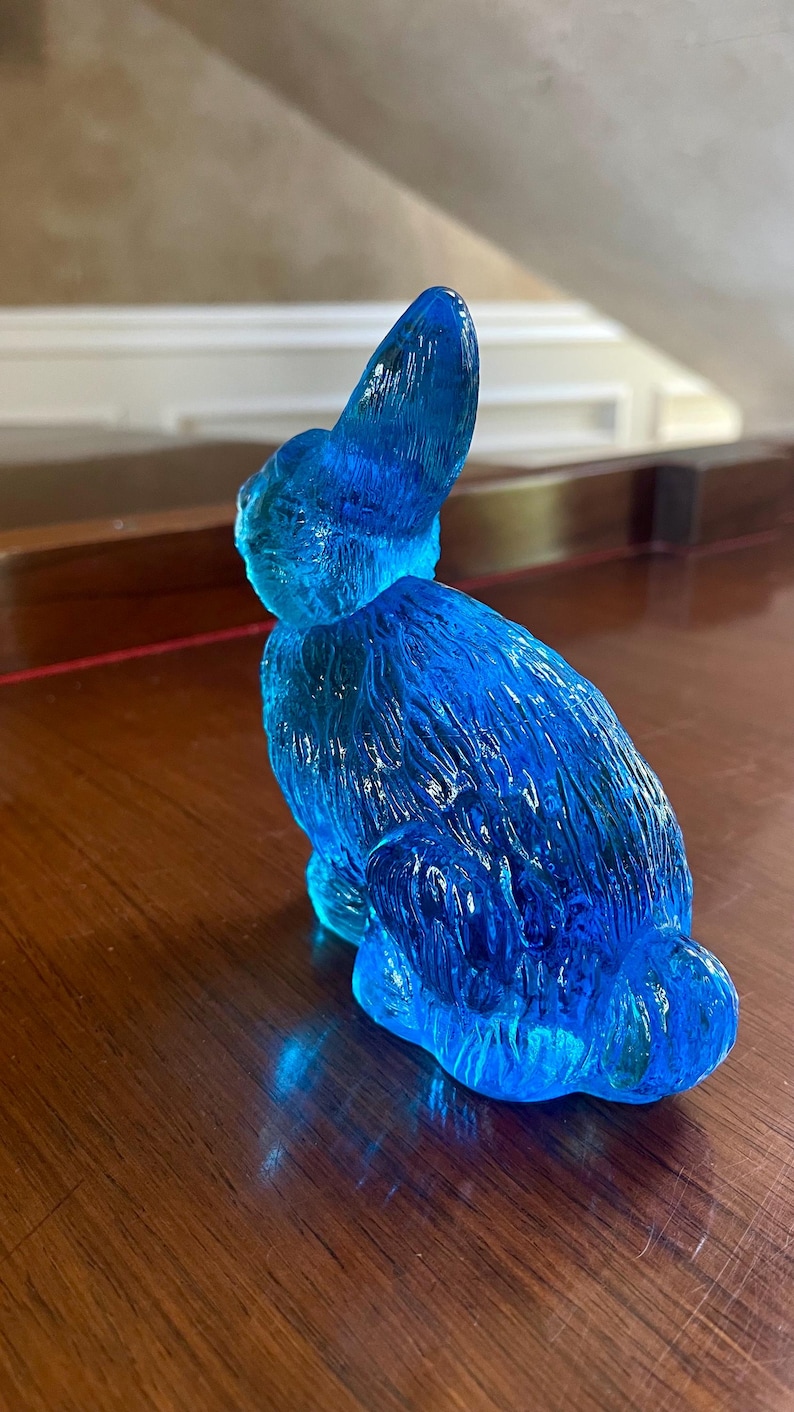 Mosser Glass 5” Aqua Blue Rabbit Figurine Paperweight; Vintage Mosser ...