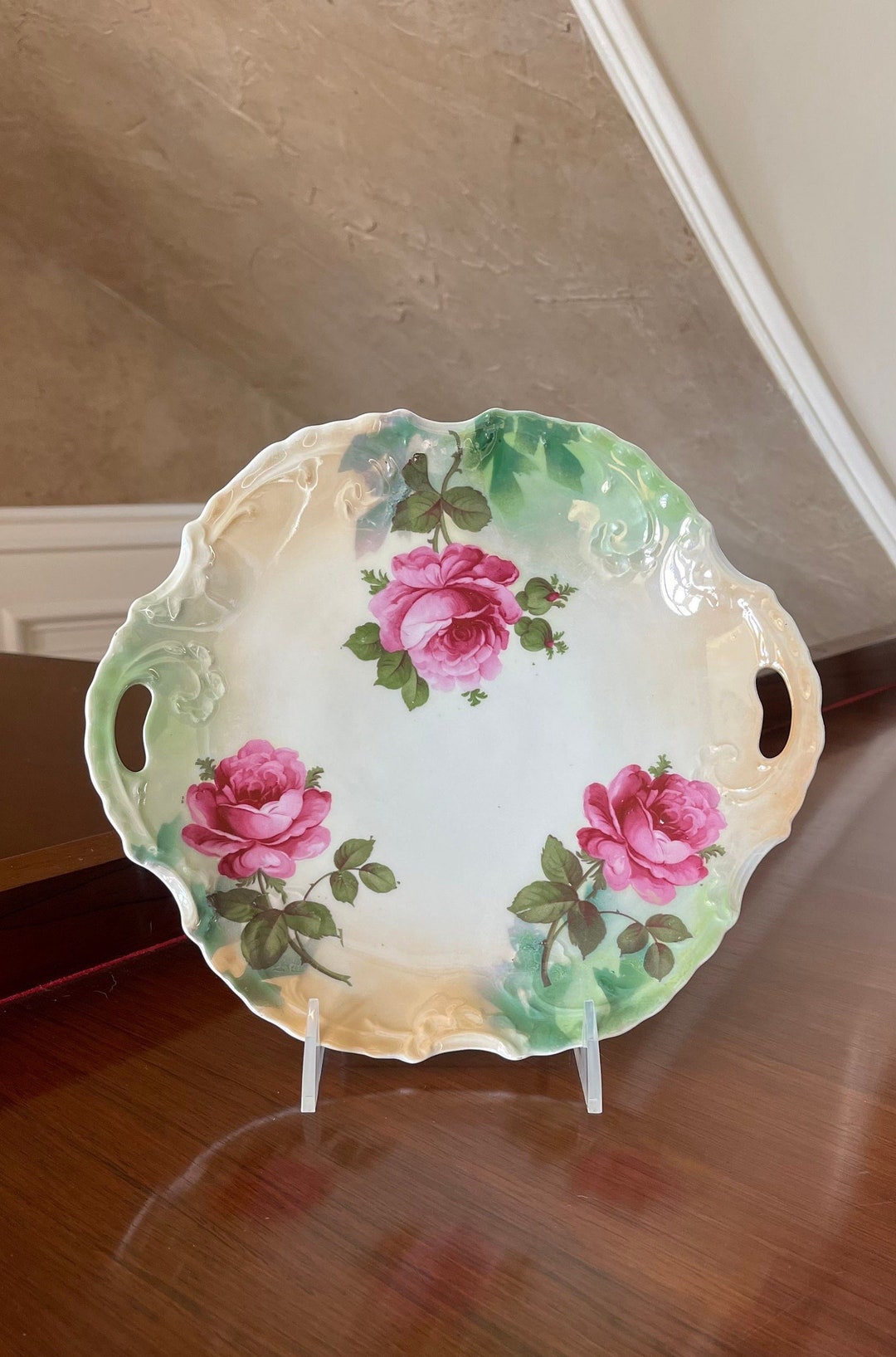 Antique German Lusterware Porcelain Serving Plate With Handles ...