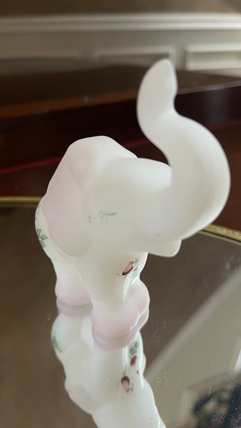 Fenton Satin Glass Hand Painted Elephant; Fenton Glass Elephant Trunk ...
