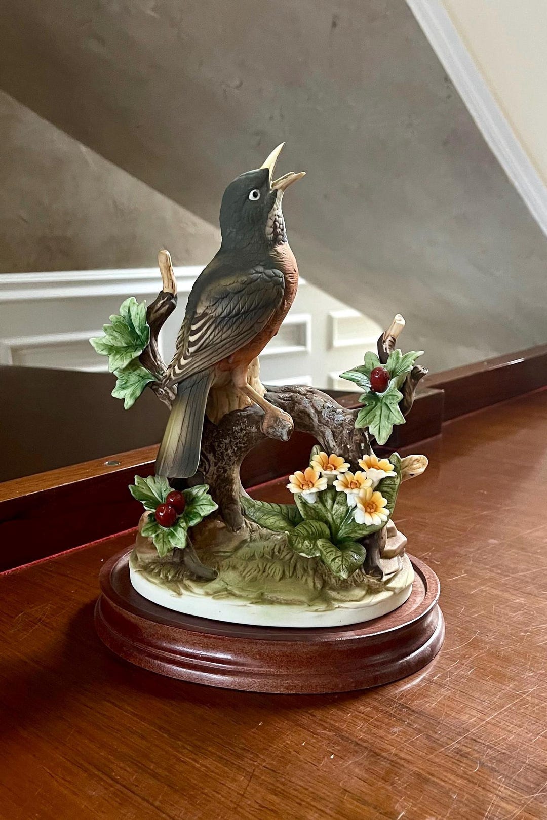 Andrea by Sadek Robin Bird Figurine With Wooden Base Made in Japan - Etsy