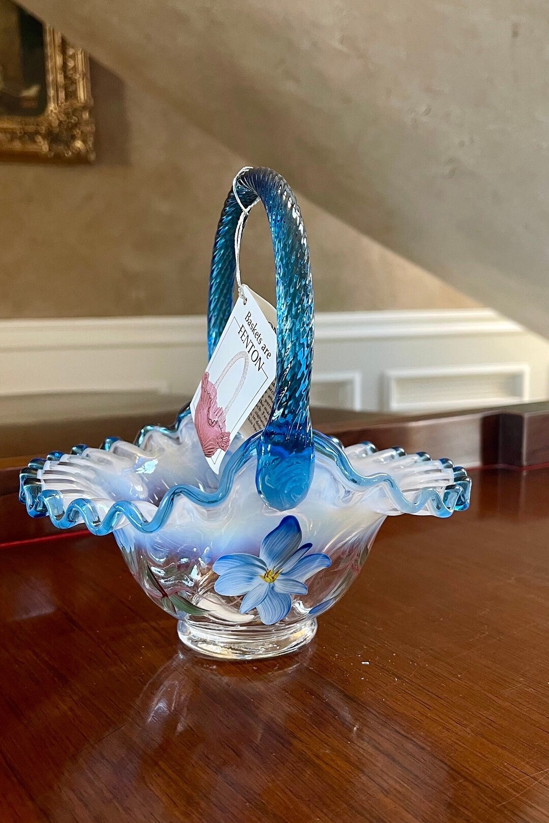 Fenton Glass Hand Painted Basket - Etsy