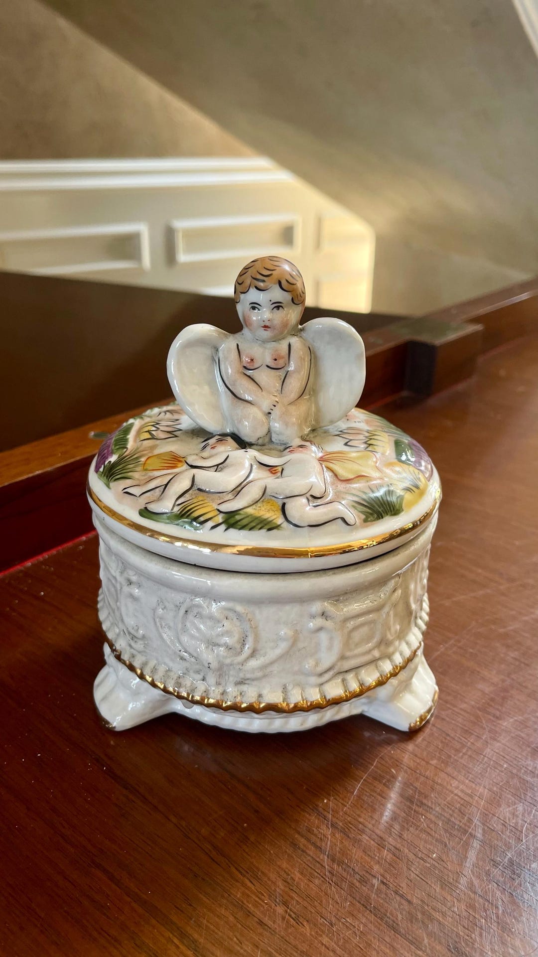 Cherub Capodimonte Style Round Jewelry Box; Capodimonte Porcelain - Etsy