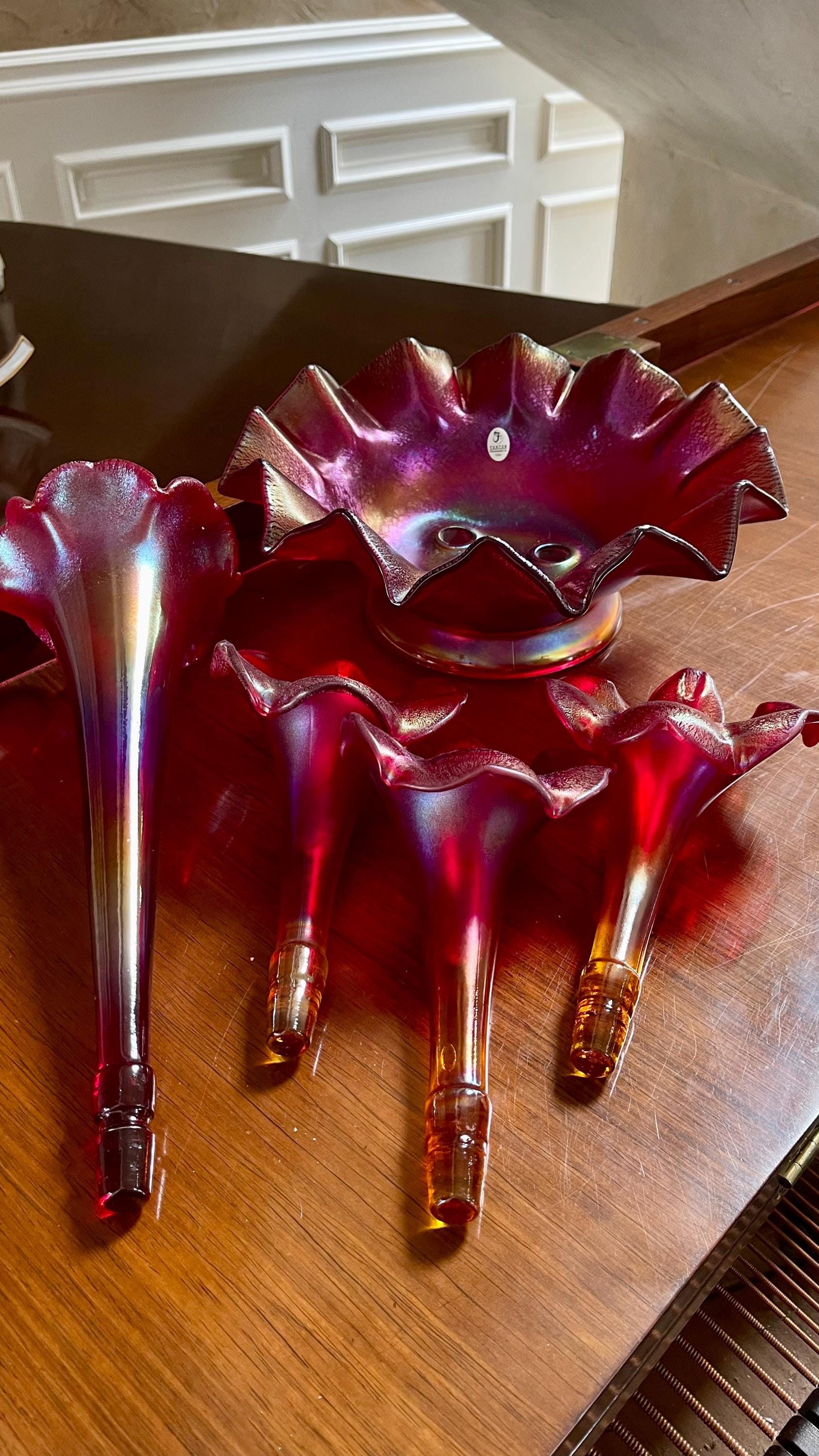 Fenton Ruby Red Amberina Stretch Glass Jack in the Pulpit Four Horn ...