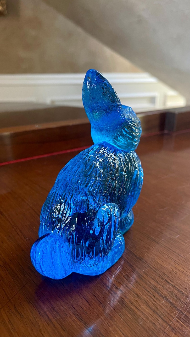 Mosser Glass 5” Aqua Blue Rabbit Figurine Paperweight; Vintage Mosser ...