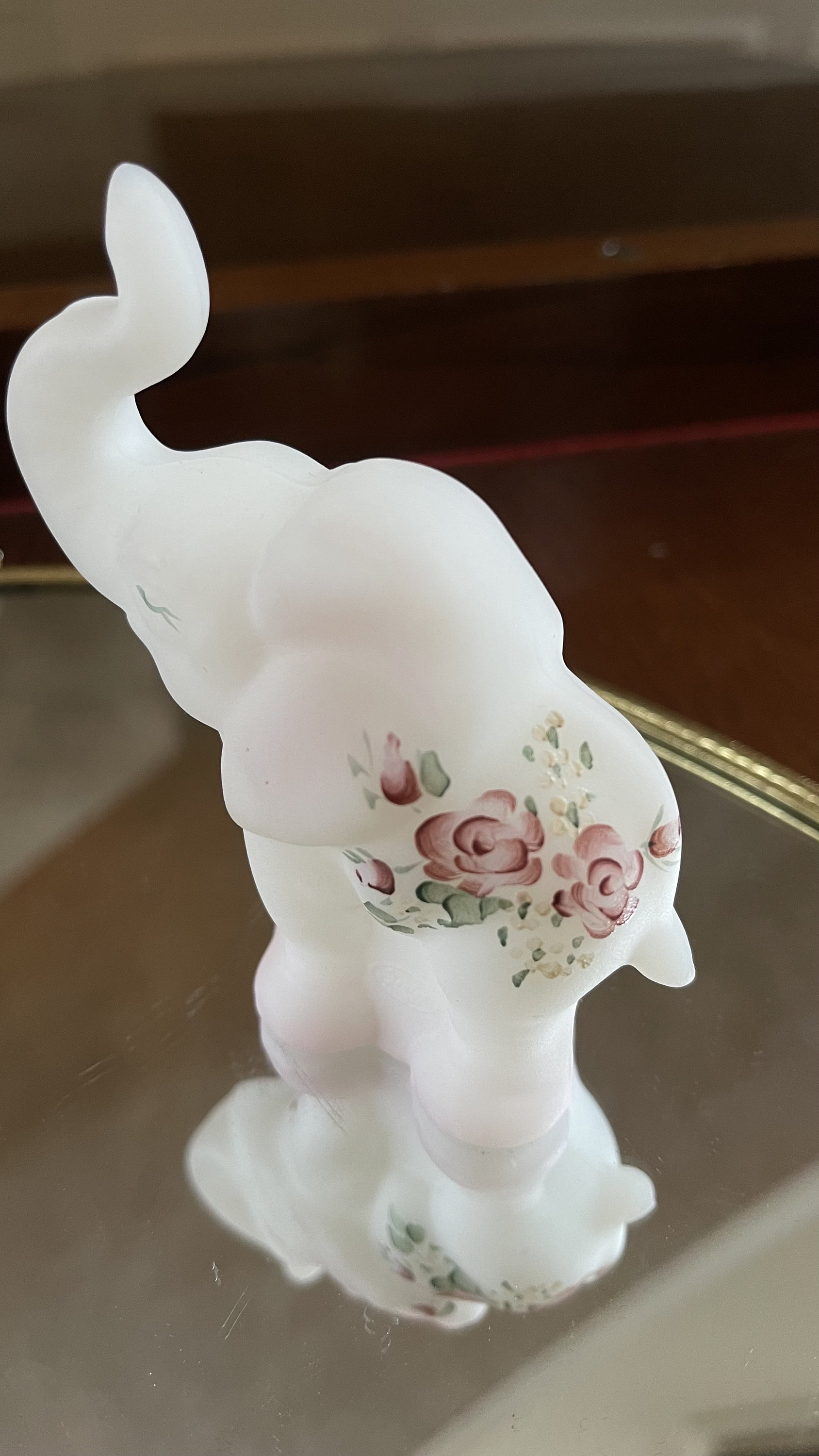 Fenton Satin Glass Hand Painted Elephant; Fenton Glass Elephant Trunk ...