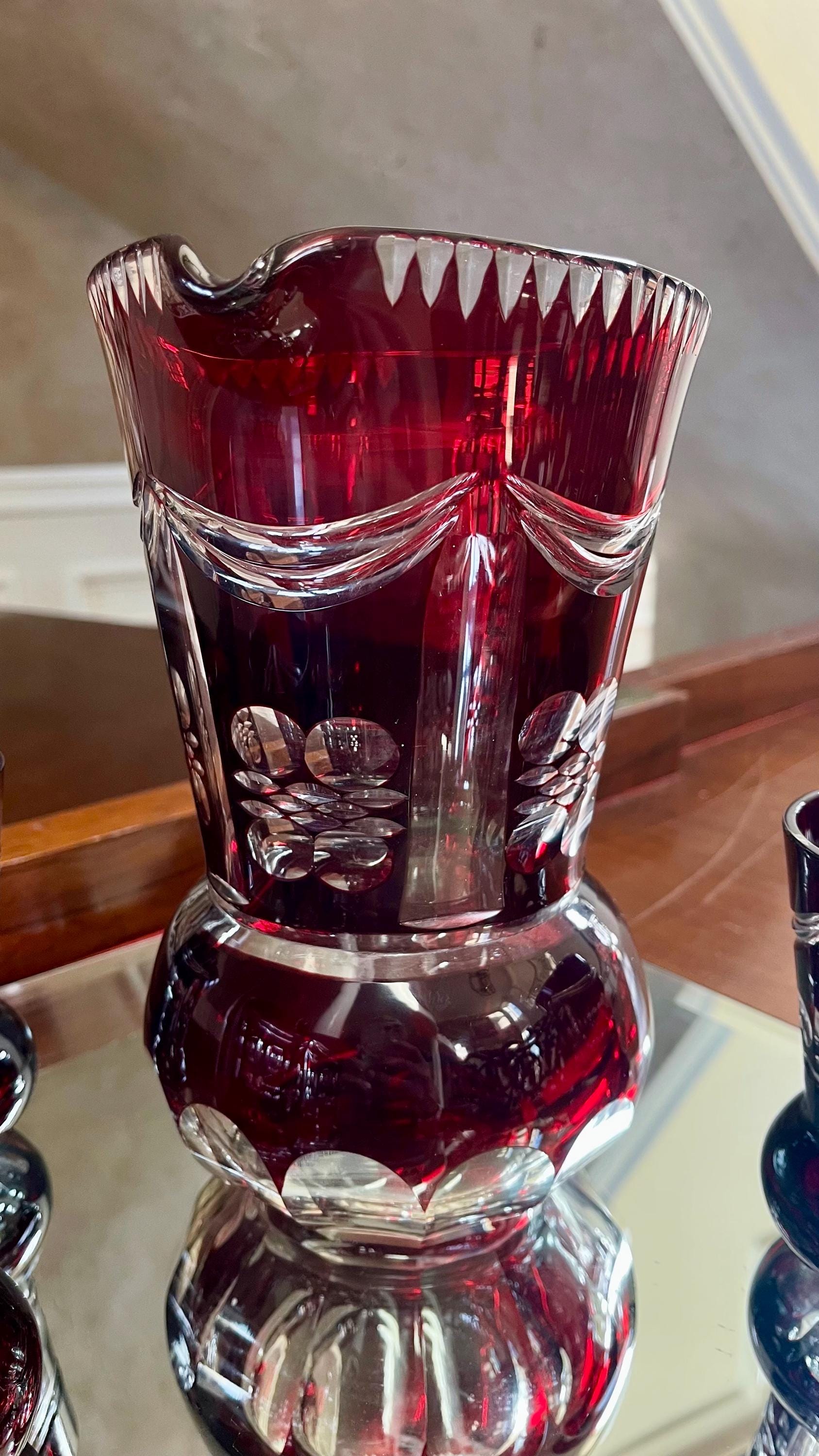 Ruby Cut to Clear Crystal Water Pitcher With Four Glasses - Etsy