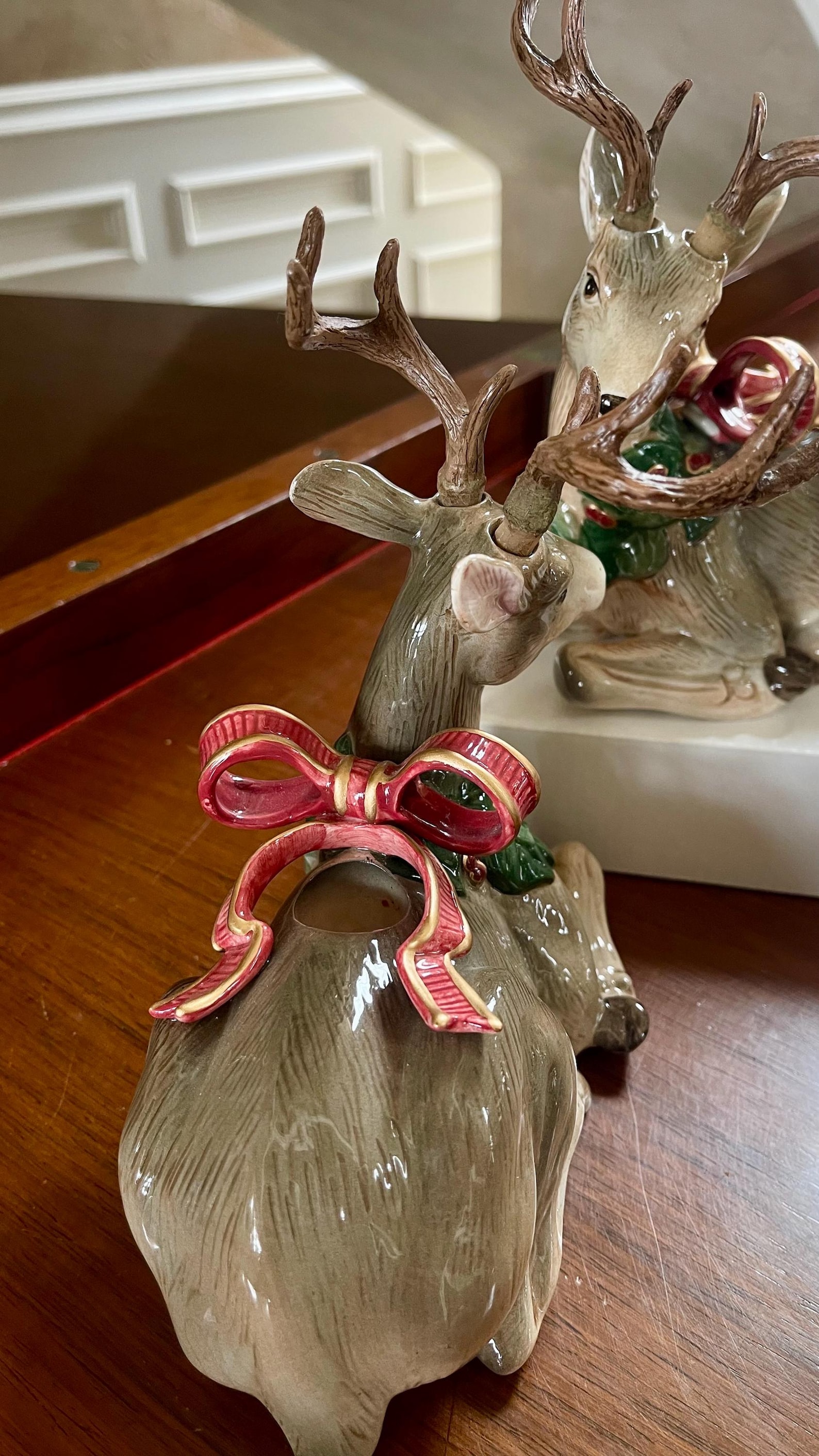 Fitz & Floyd “holiday Leaves” Reindeer PAIR Candleholders Centerpiece ...
