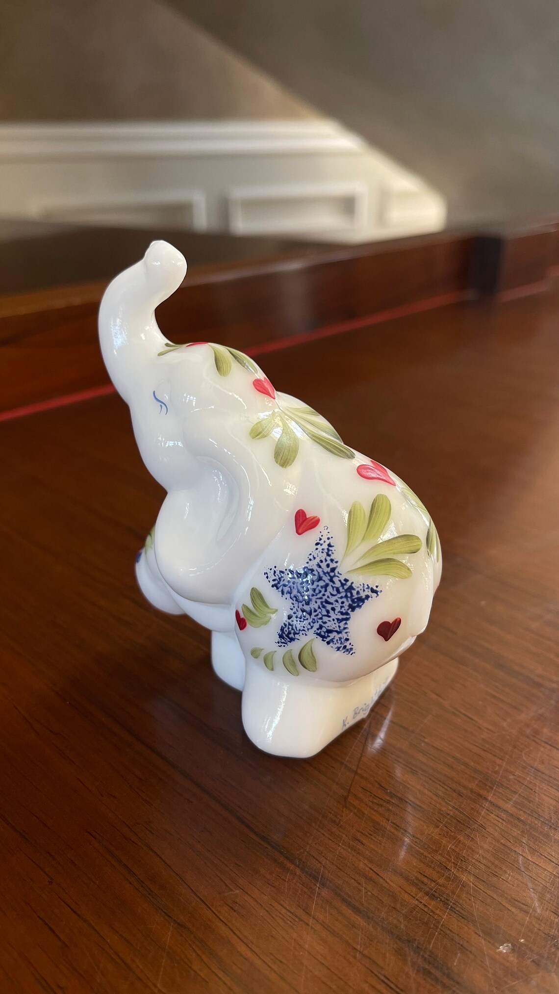 Fenton Milk Glass Hand Painted Elephant Signed K. Brightbill; Fenton ...