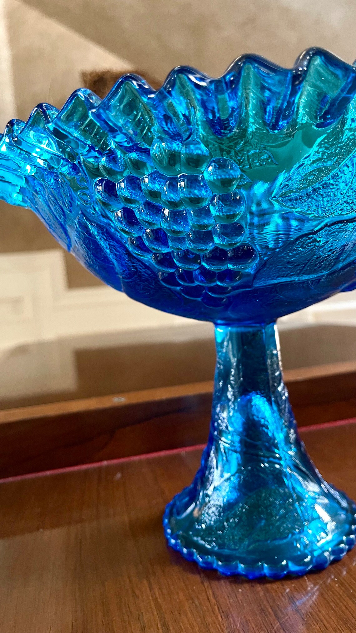 Vintage MCM Large 1960’s Aqua Blue Glass Centerpiece; Mid Century ...
