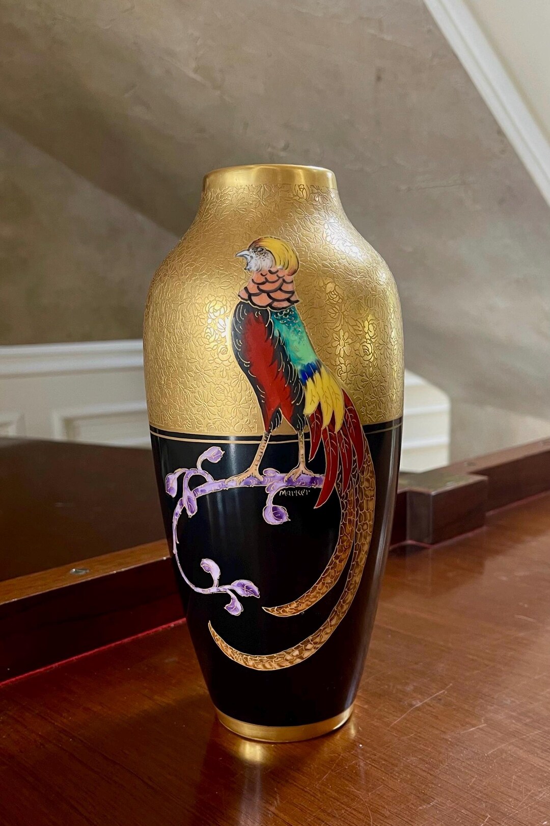 Antique Pickard Hand Painted Pheasant Artist Signed Vase Czechoslovakia ...