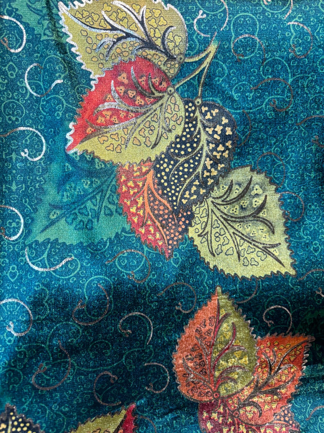 NEW High Class Green Colour Metallic Gold Floral Stretch Velvet Valour ...