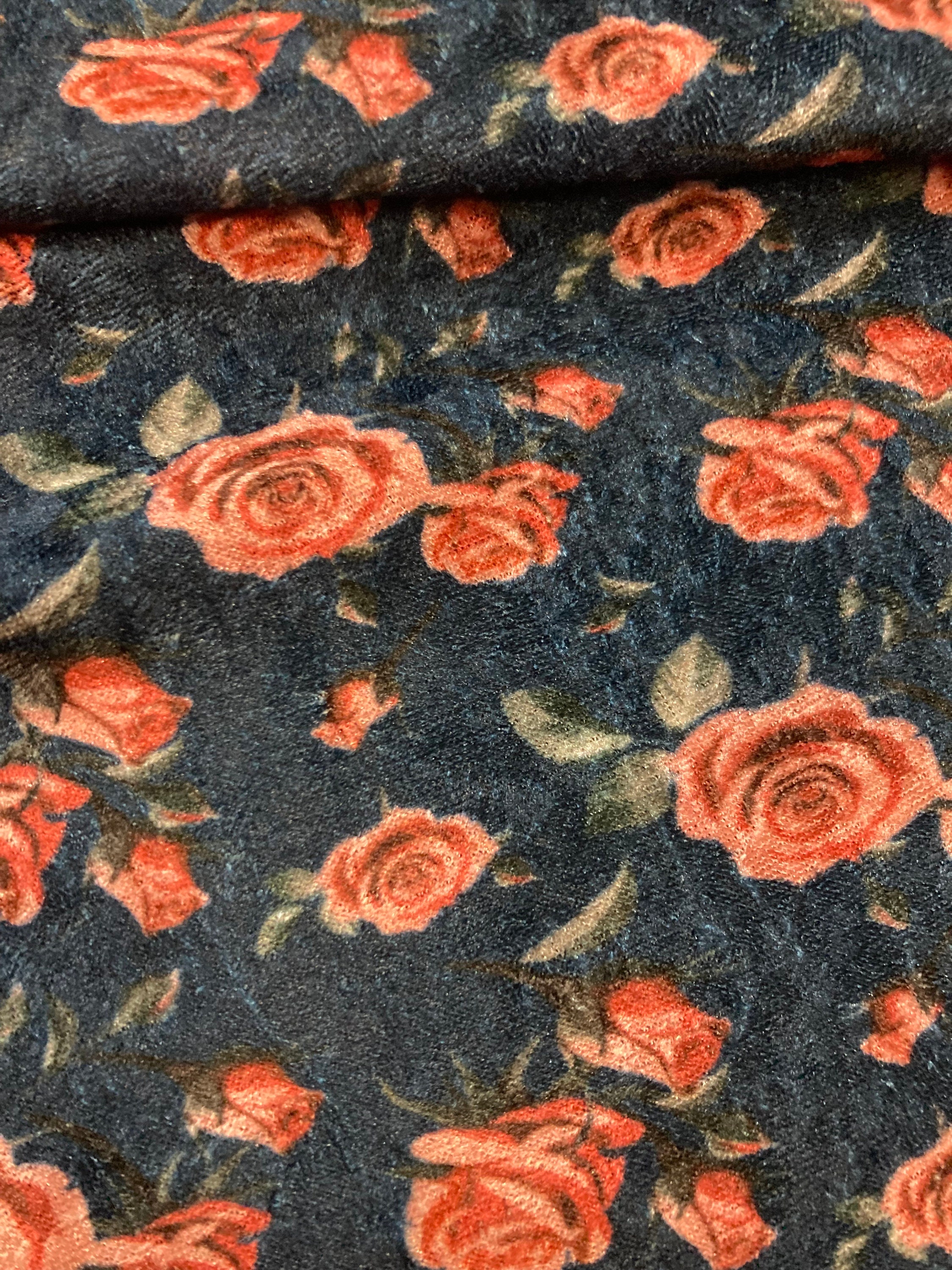 NEW High Class Floral & Roses Print Stetch Velvet Velour Jersey Fabric ...