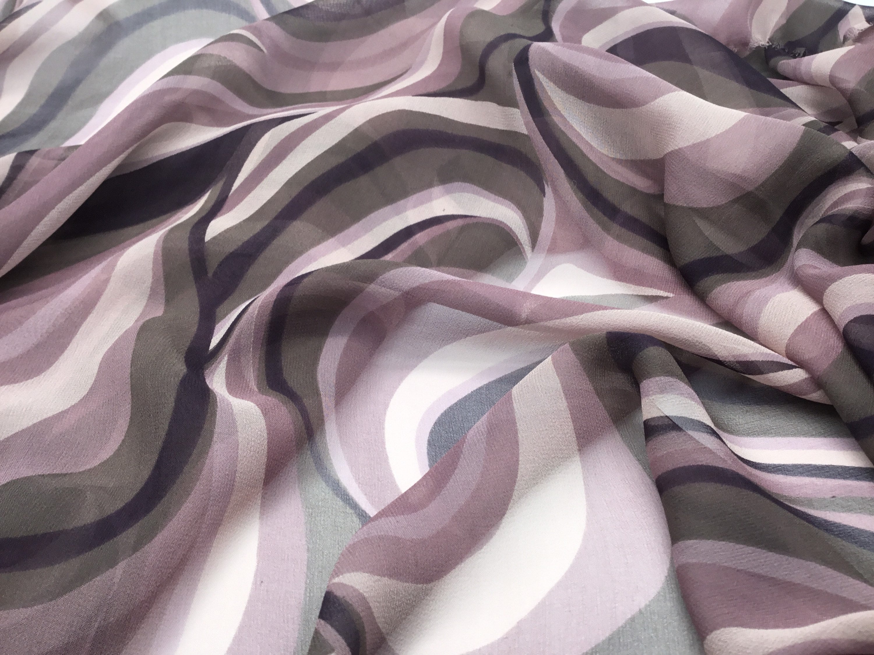NEW 100% Pure Silk Chiffon Swirl Stripe Print Fabric - Etsy