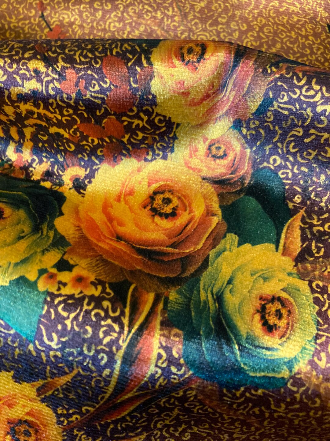 NEW High Class Multi Colour Floral Stretch Velvet Valour Jersey Fabric ...