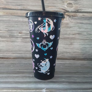 Magical Anime Girl Black 24oz Matt Cold Cup Colour Changing Vinyl ...