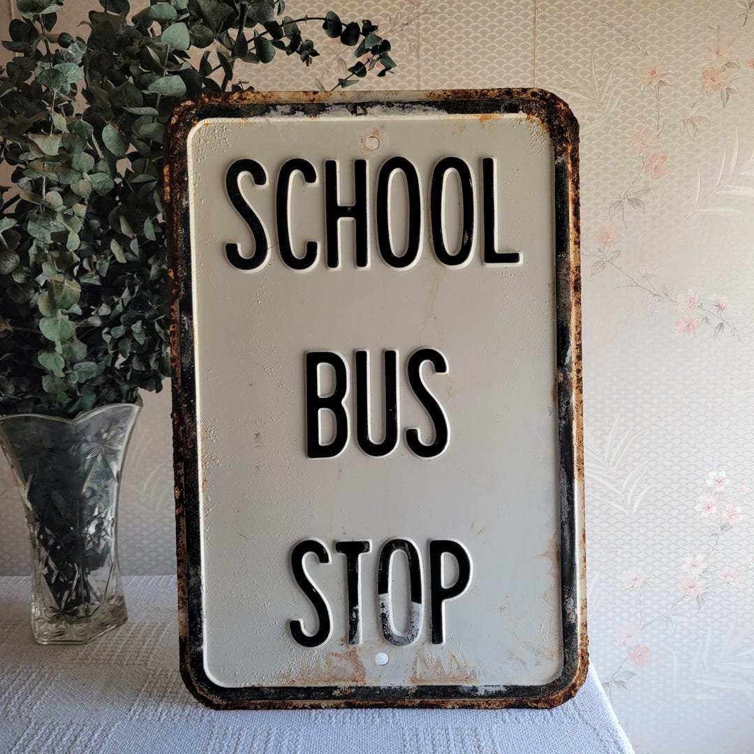 Vintage School Bus Stop Embossed Metal Sign - Etsy