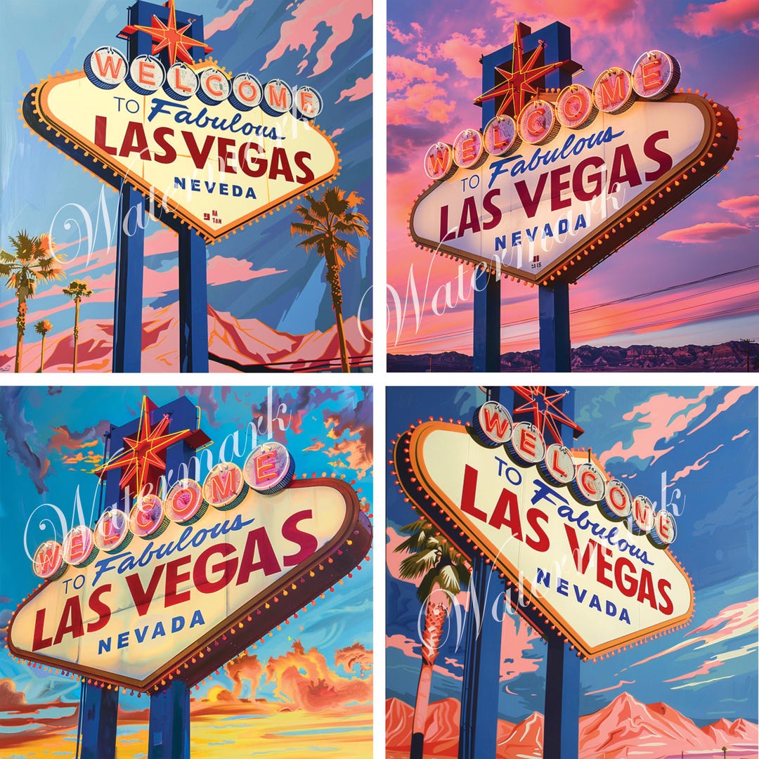 Set of 4 Las Vegas Sign at Sunset Graphics Digital Download Files 300 ...