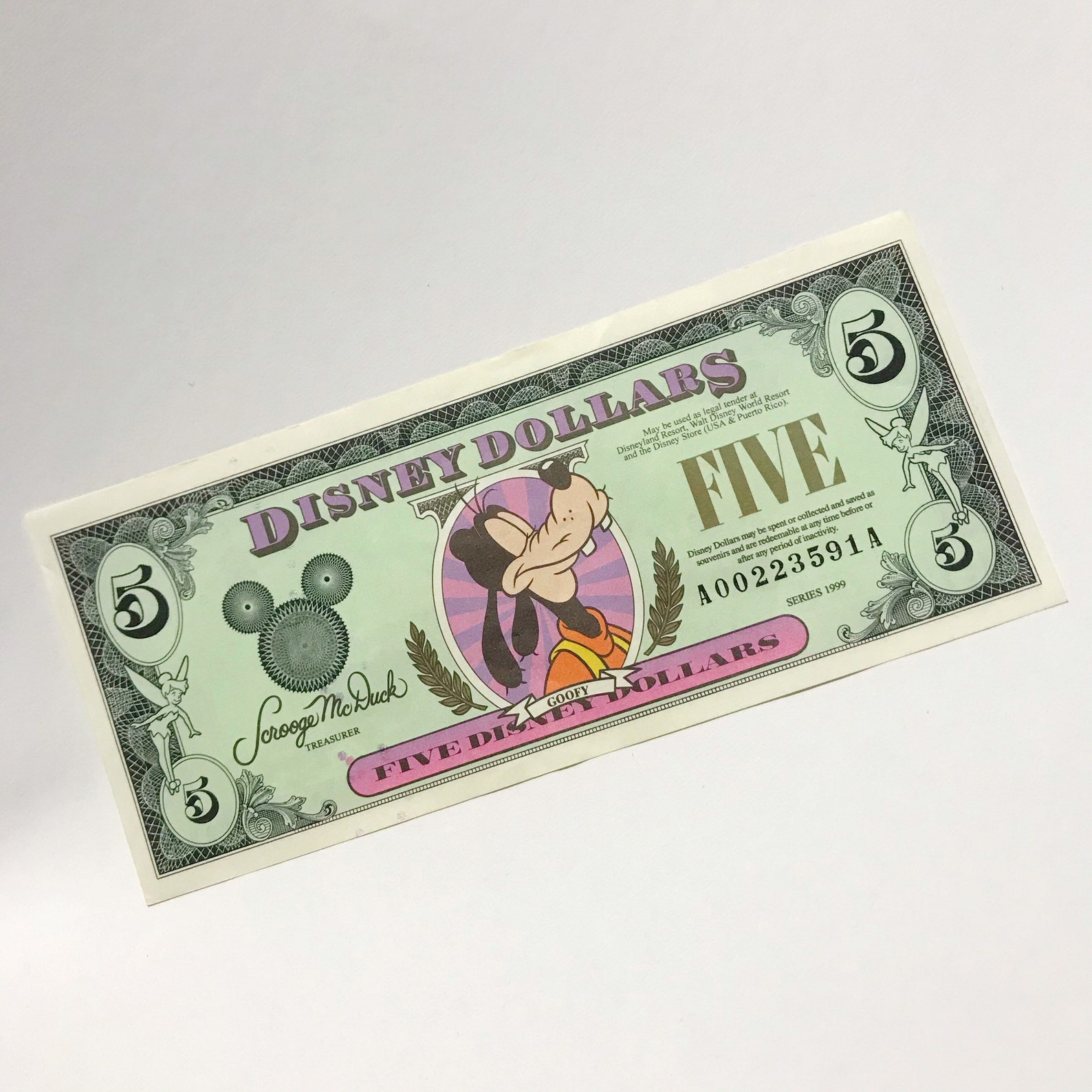 Vintage 1999 Goofy Five Dollar Disney World Currency - Etsy