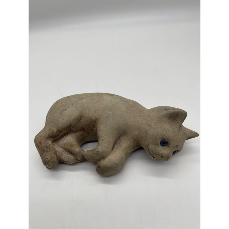 Vintage Concrete Stone Cat Kitten Blue Glass Eyes -england -doorstop ...