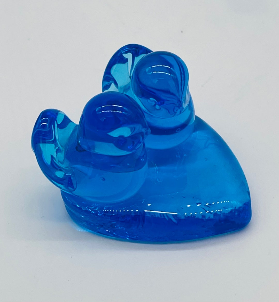 Vintage Leo Ward Glass Double Blue Bird of Happiness Signed Figurine ...