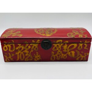 Antique Red & Gold Hand-painted Wooden Storage Box With Hinged Lid - Etsy