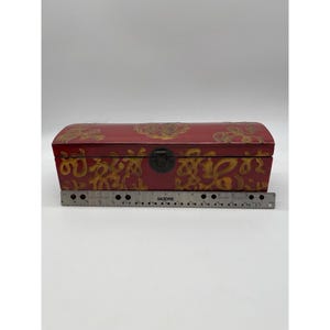 Antique Red & Gold Hand-painted Wooden Storage Box With Hinged Lid - Etsy