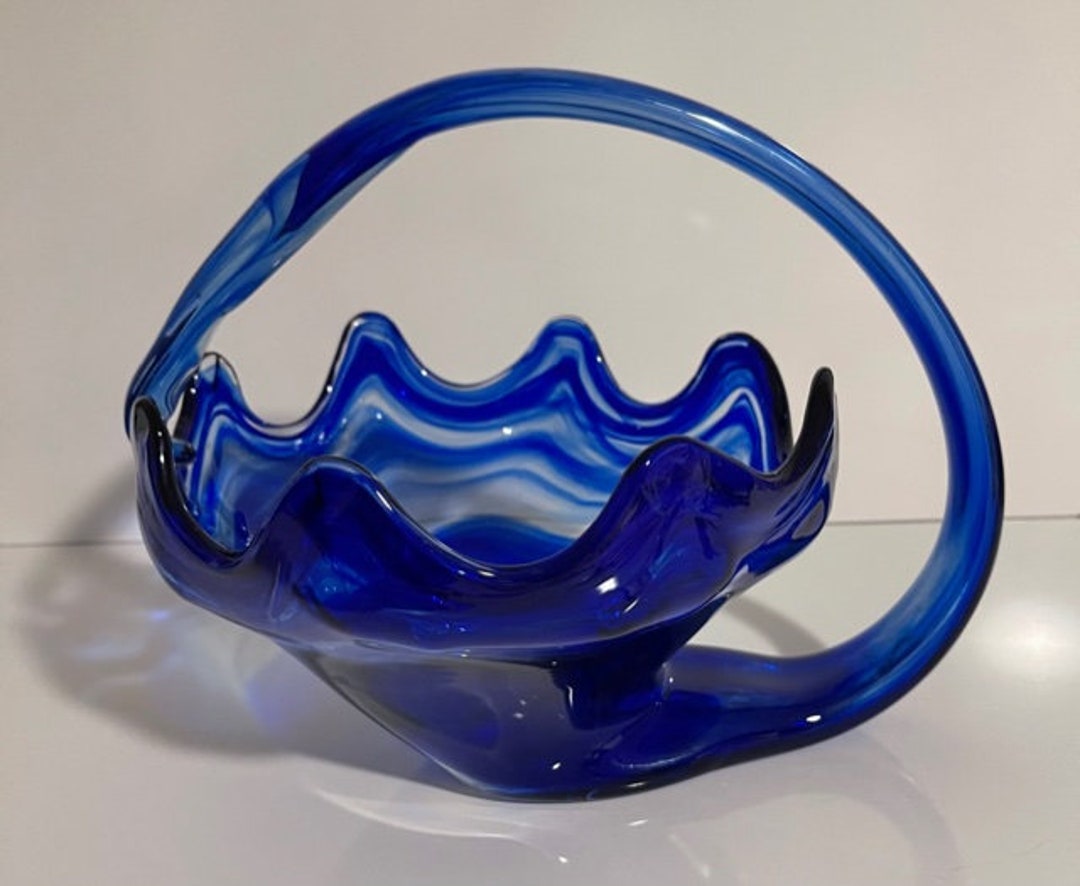 Vintage Sooner/ozark Blown Art Glass Blue Swirl Cornucopia/centerpiece ...