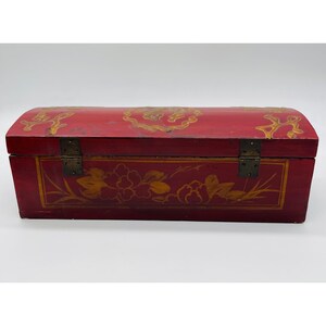 Antique Red & Gold Hand-painted Wooden Storage Box With Hinged Lid - Etsy