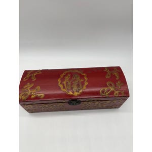 Antique Red & Gold Hand-painted Wooden Storage Box With Hinged Lid - Etsy