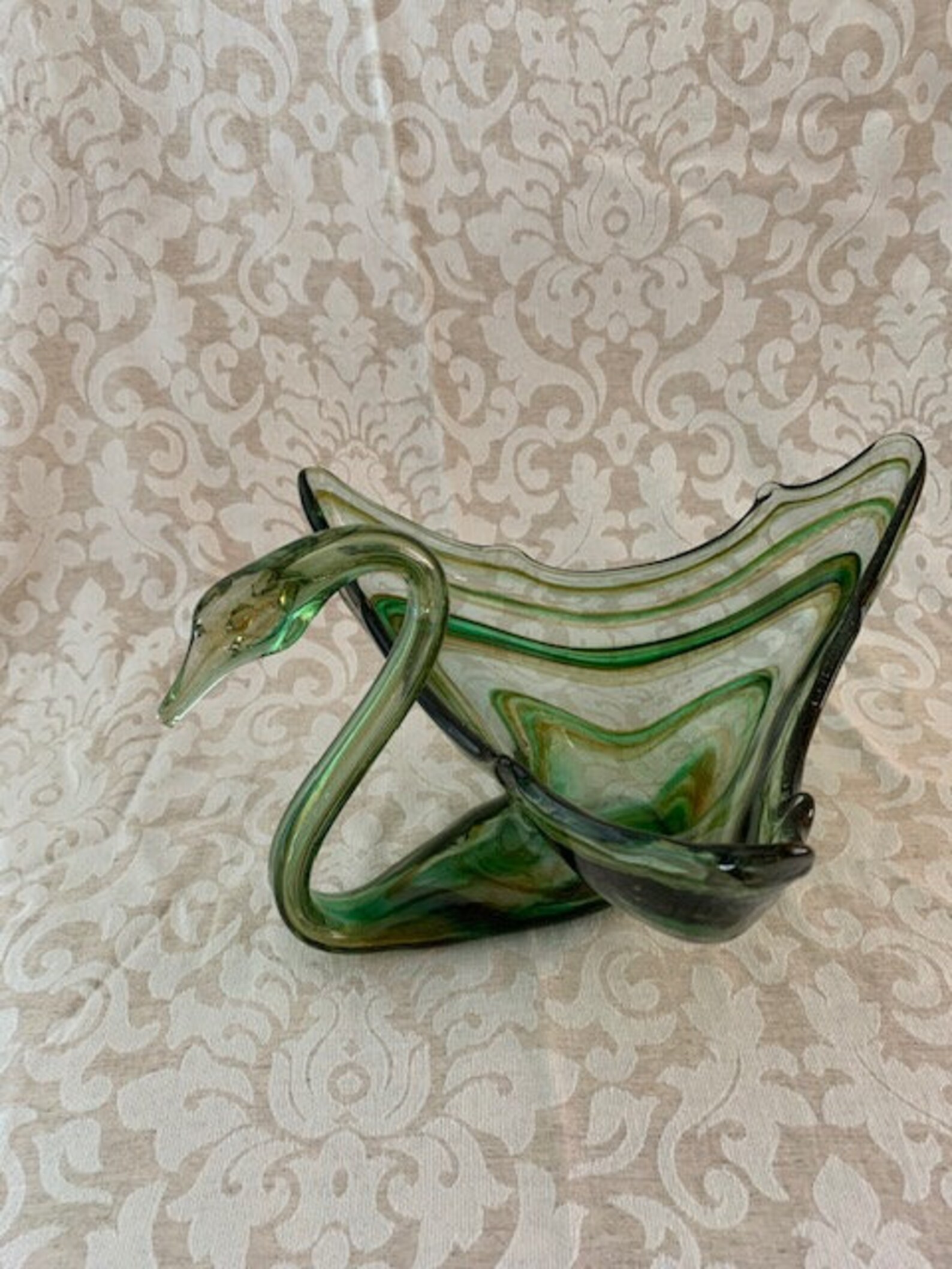 Art Glass Swan Bowl Green Swirling Vintage Murano Italian Designer ...